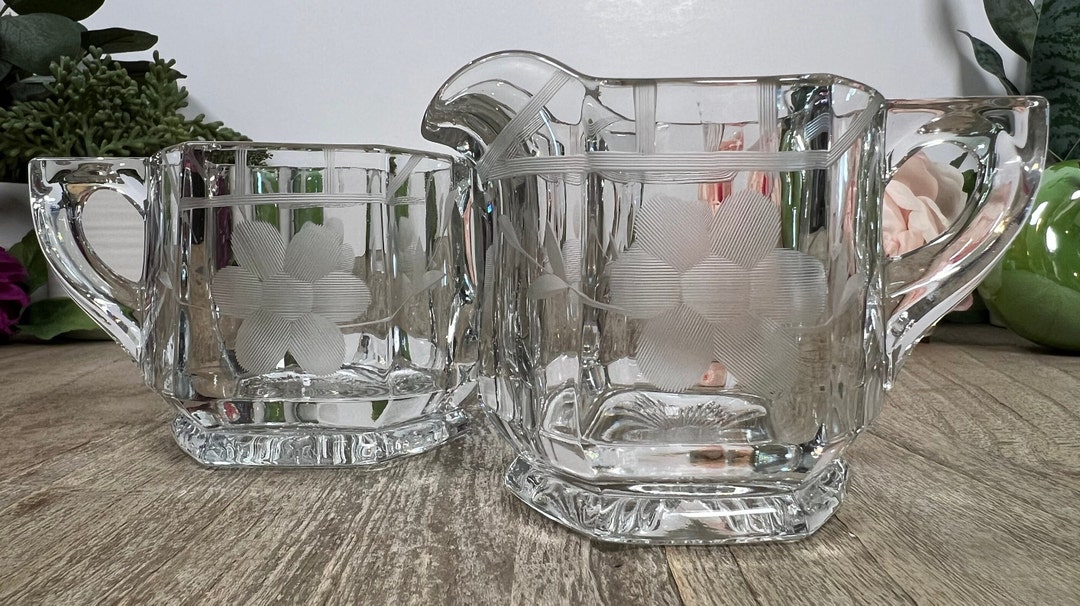 Vintage Etched Crystal Cream & Sugar - Pair - Etsy