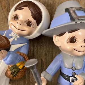 Vintage Hand-painted Pilgrim Figurines, Boy and Girl Set, Thanksgiving ...