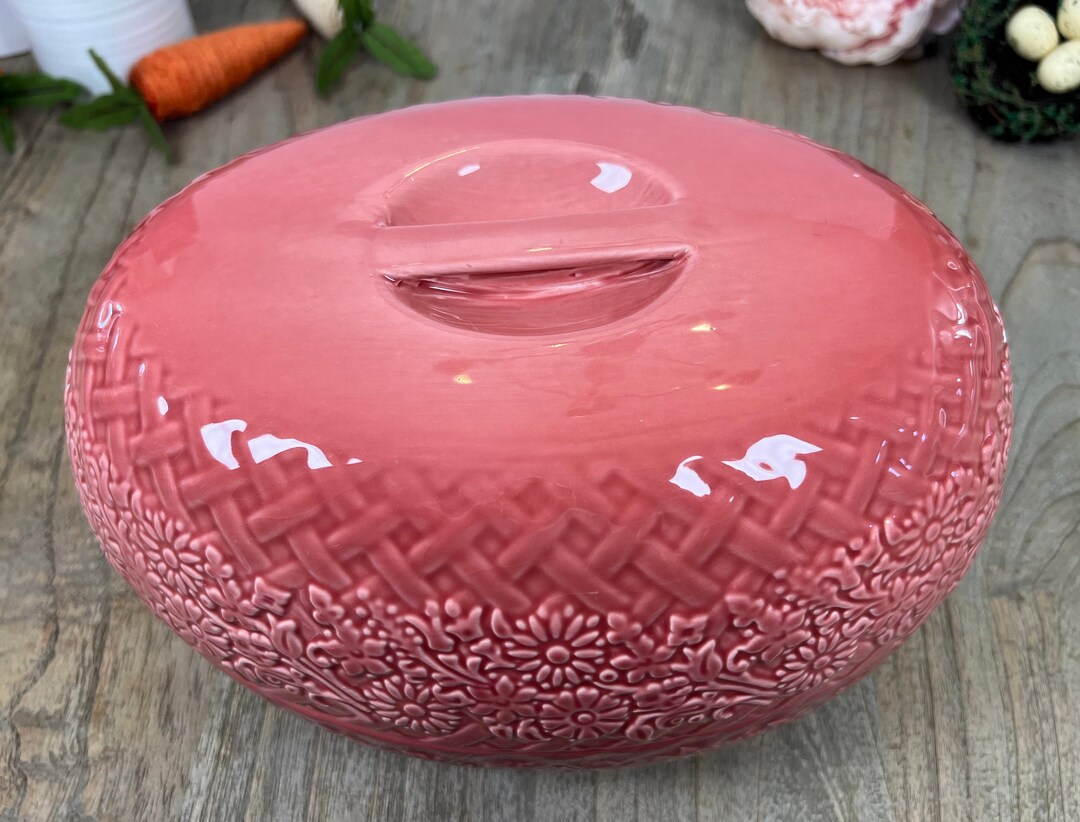 Pink Egg-shaped Casserole Dish With Floral Embossing - Etsy