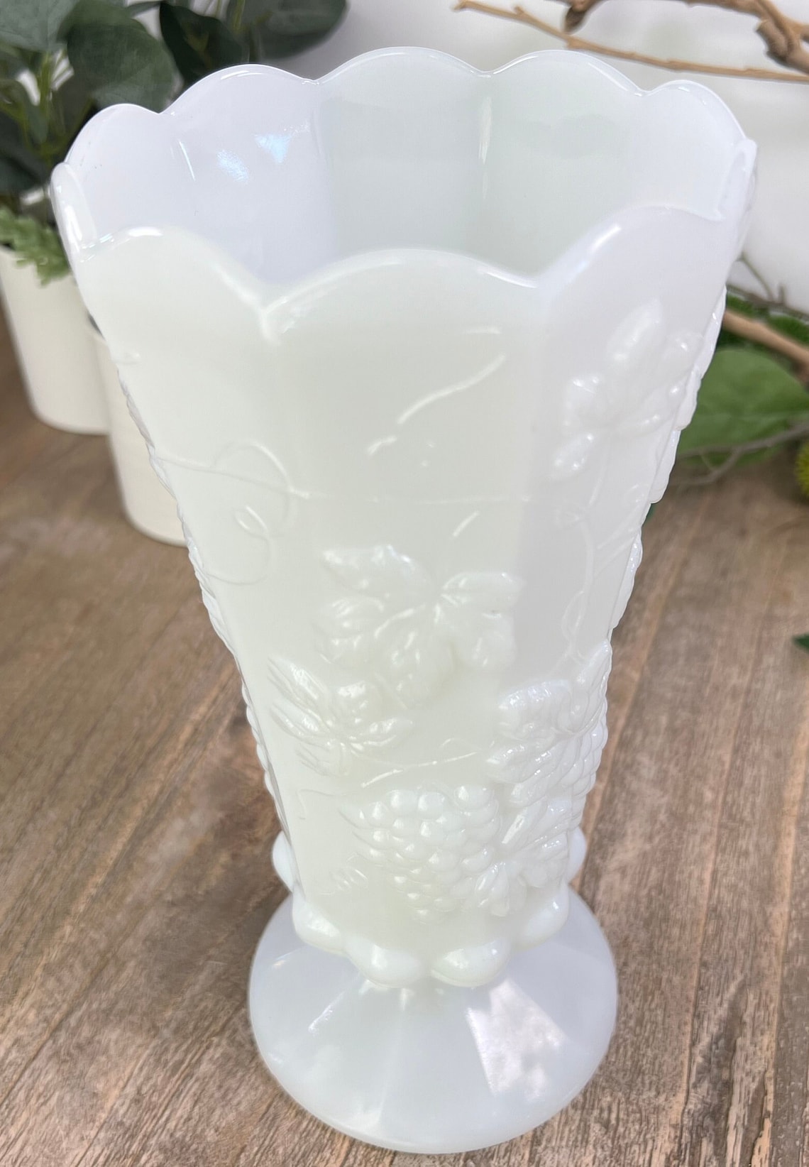 Vintage 9 White Milk Glass Vase Grape and Leaf Design - Etsy