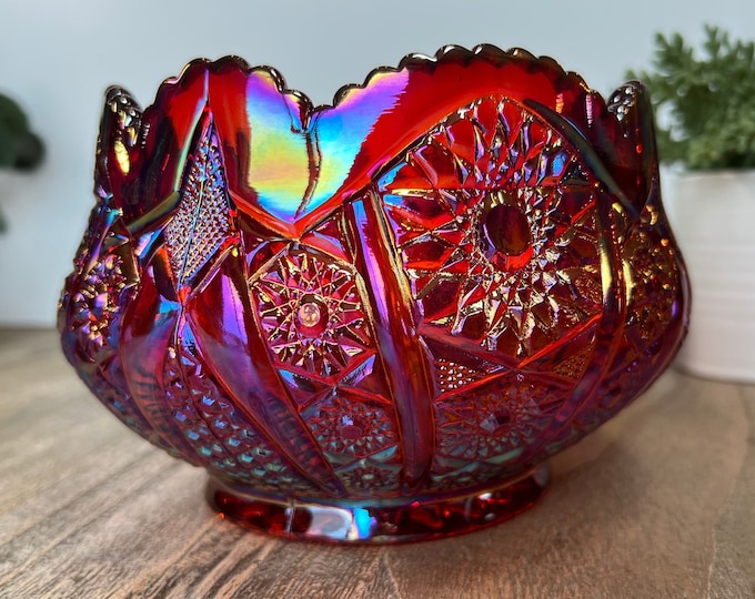 Vintage Red Carnival Glass Bowl - Etsy