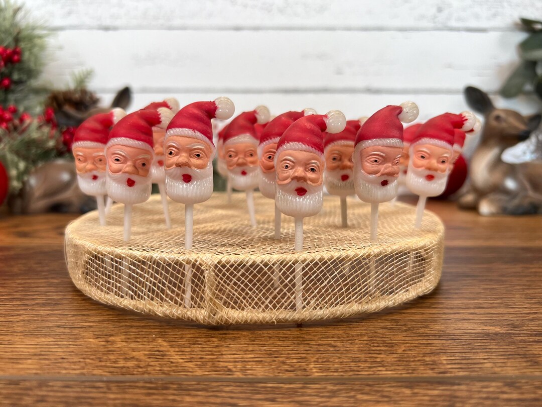 Vintage 1960s Santa Head Cupcake Toppers - Set of 6 Holiday Plastic ...