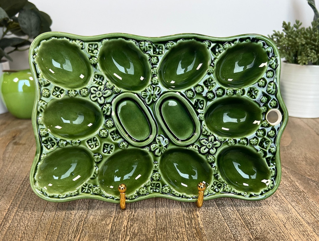 Vintage Emerald Green Deviled Egg Plate - Etsy