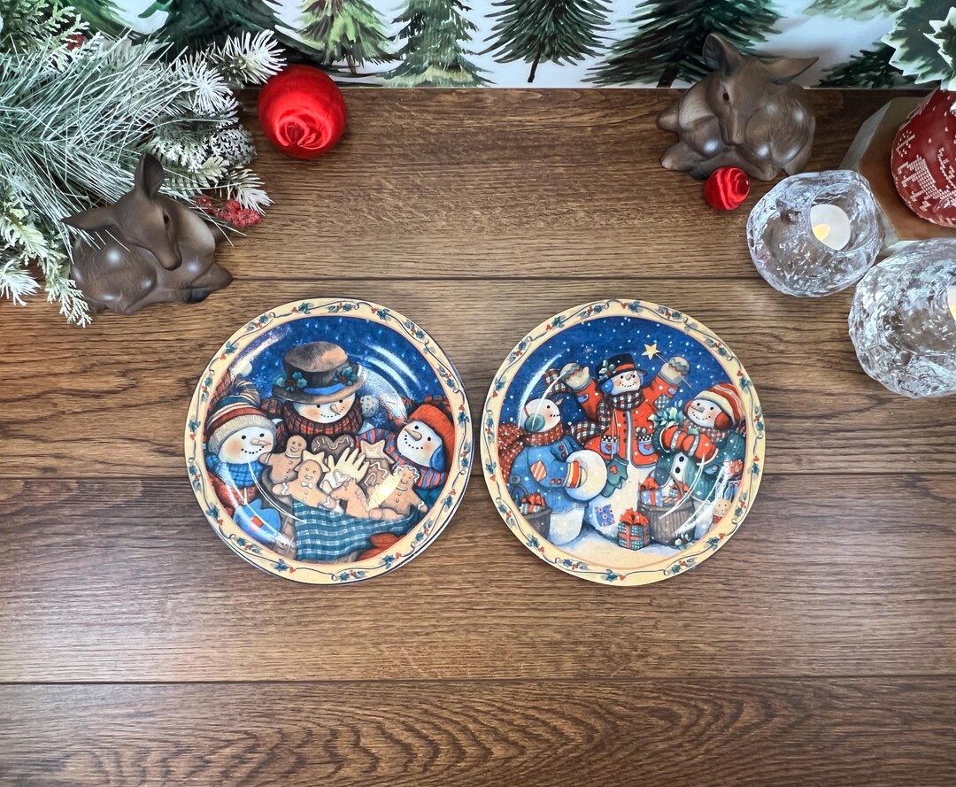 Pair of Decorative Snowman Plates - Etsy