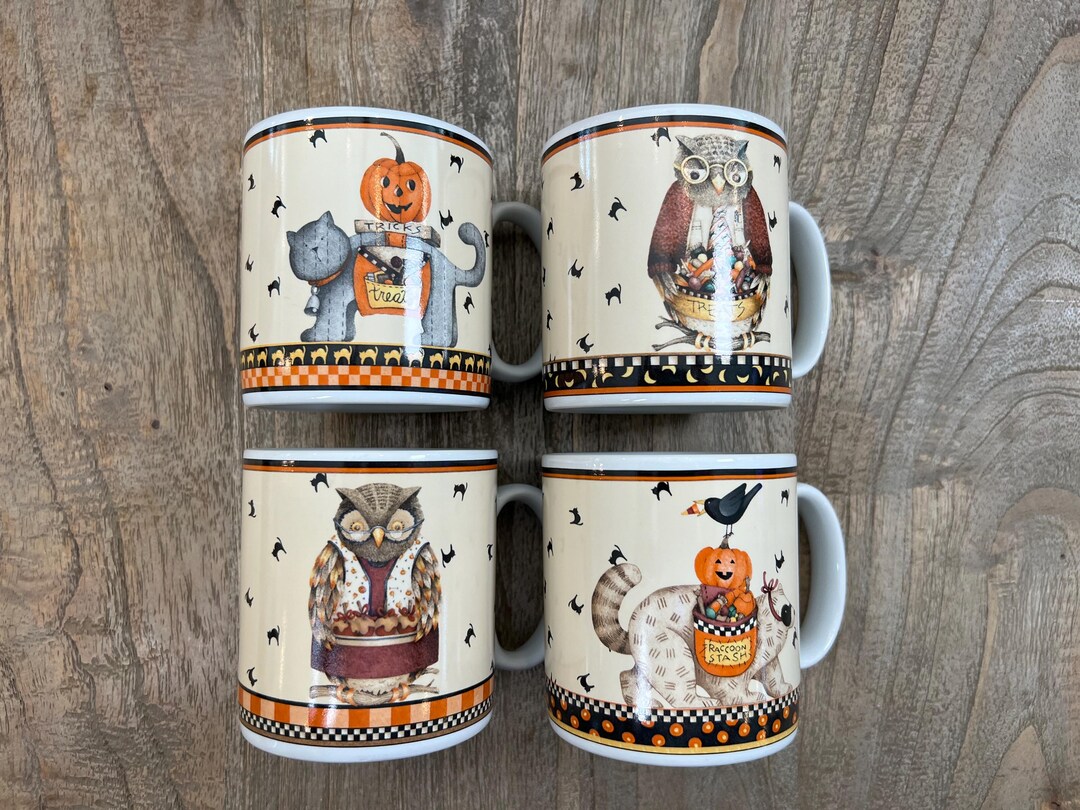 Set of 4 Vintage Debbie Mumm Halloween Mugs by Sakura - Etsy