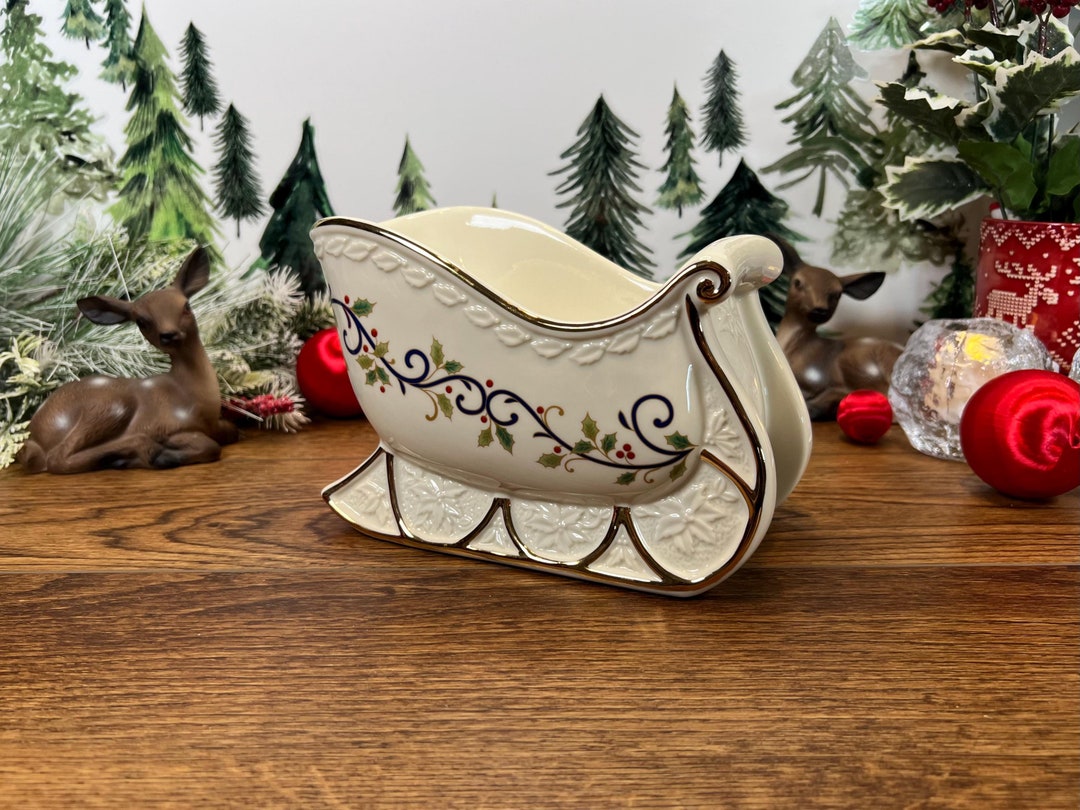 Vintage Mikasa Ivory Santa Sleigh With 14K Gold Accents - Festive ...