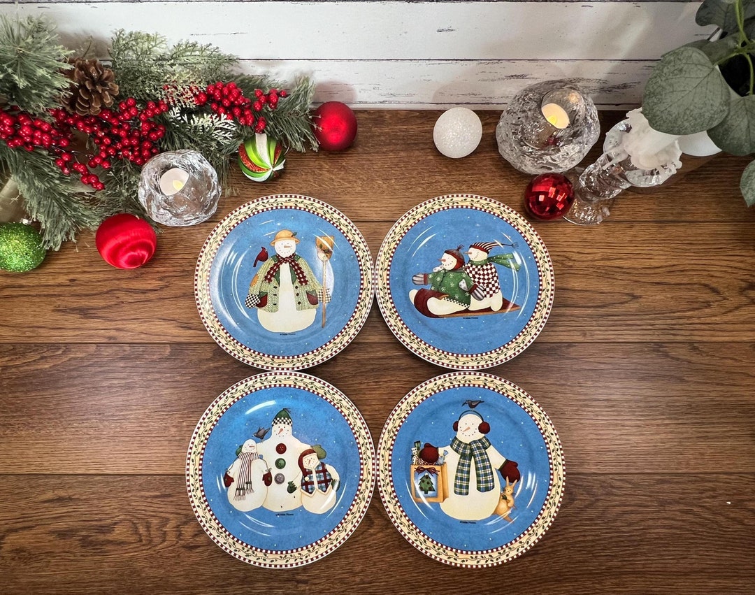 Set of 4 Vintage Debbie Mumm Jolly Snowmen Plates by Sakura - Etsy