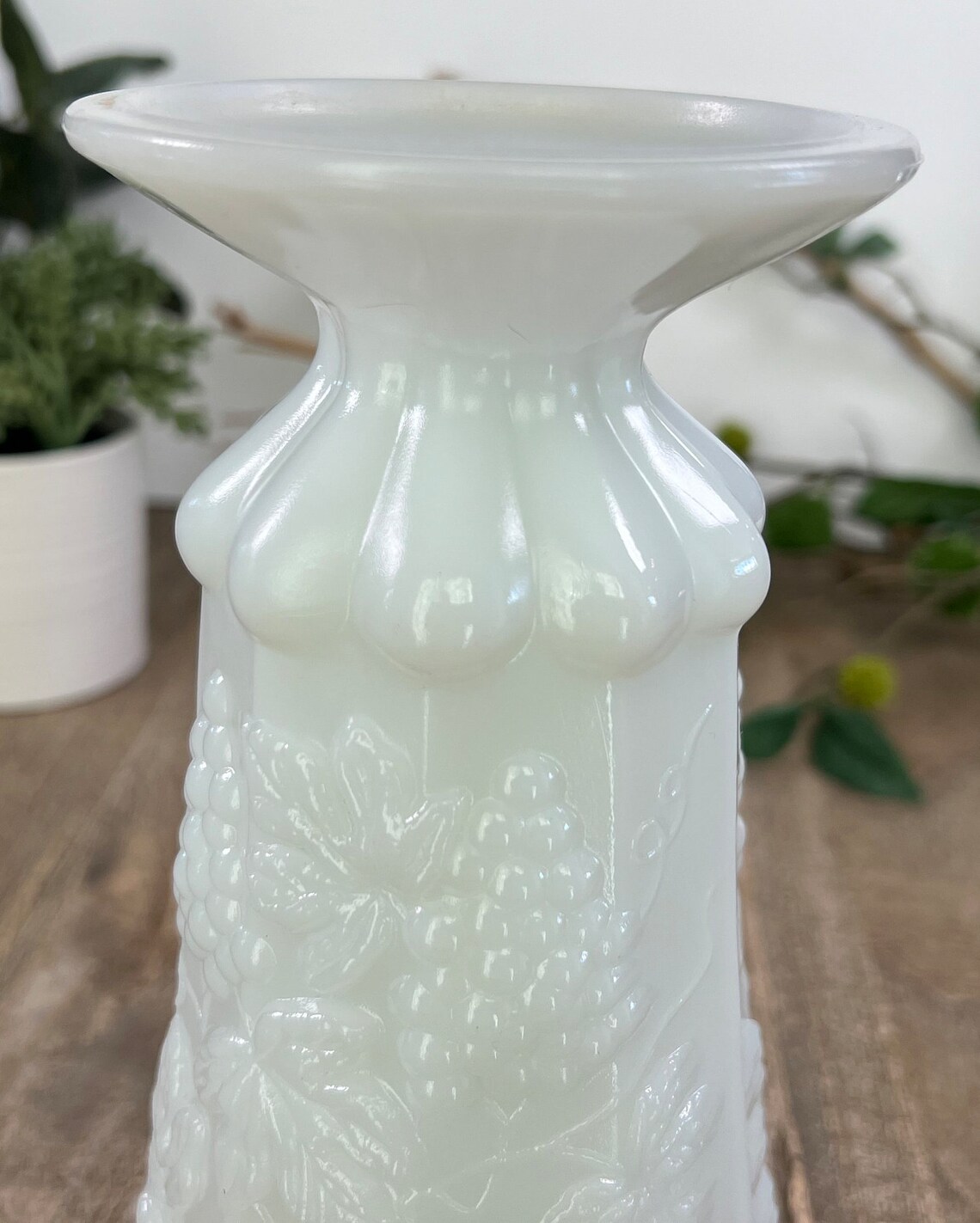 Vintage 9 White Milk Glass Vase Grape and Leaf Design - Etsy