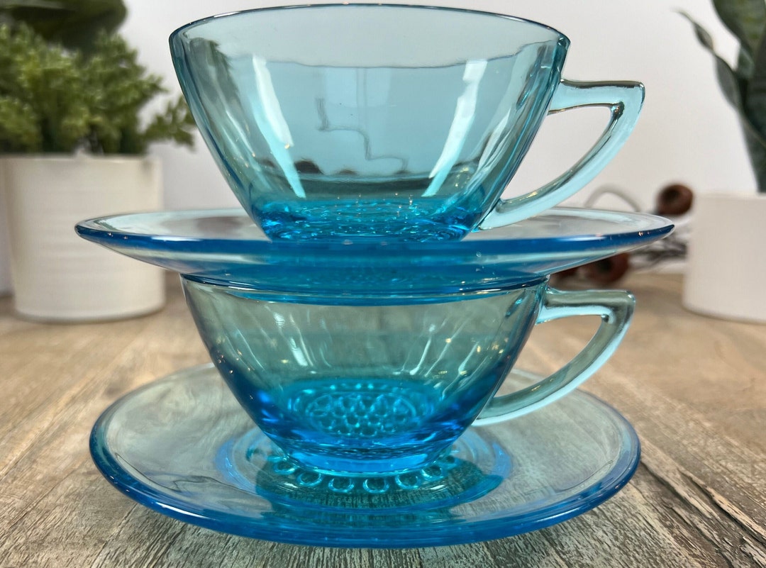 1960s Hazel Atlas Capri Hobnail Aqua Blue Cups & Saucers - Pair - Etsy