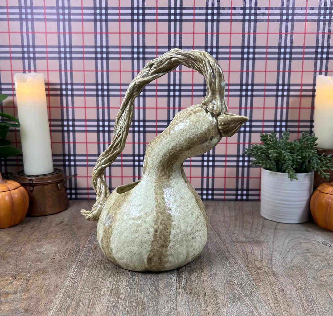 Charming Gourd Shaped Pottery Pitcher With Twisted Vine Handle and Stem ...