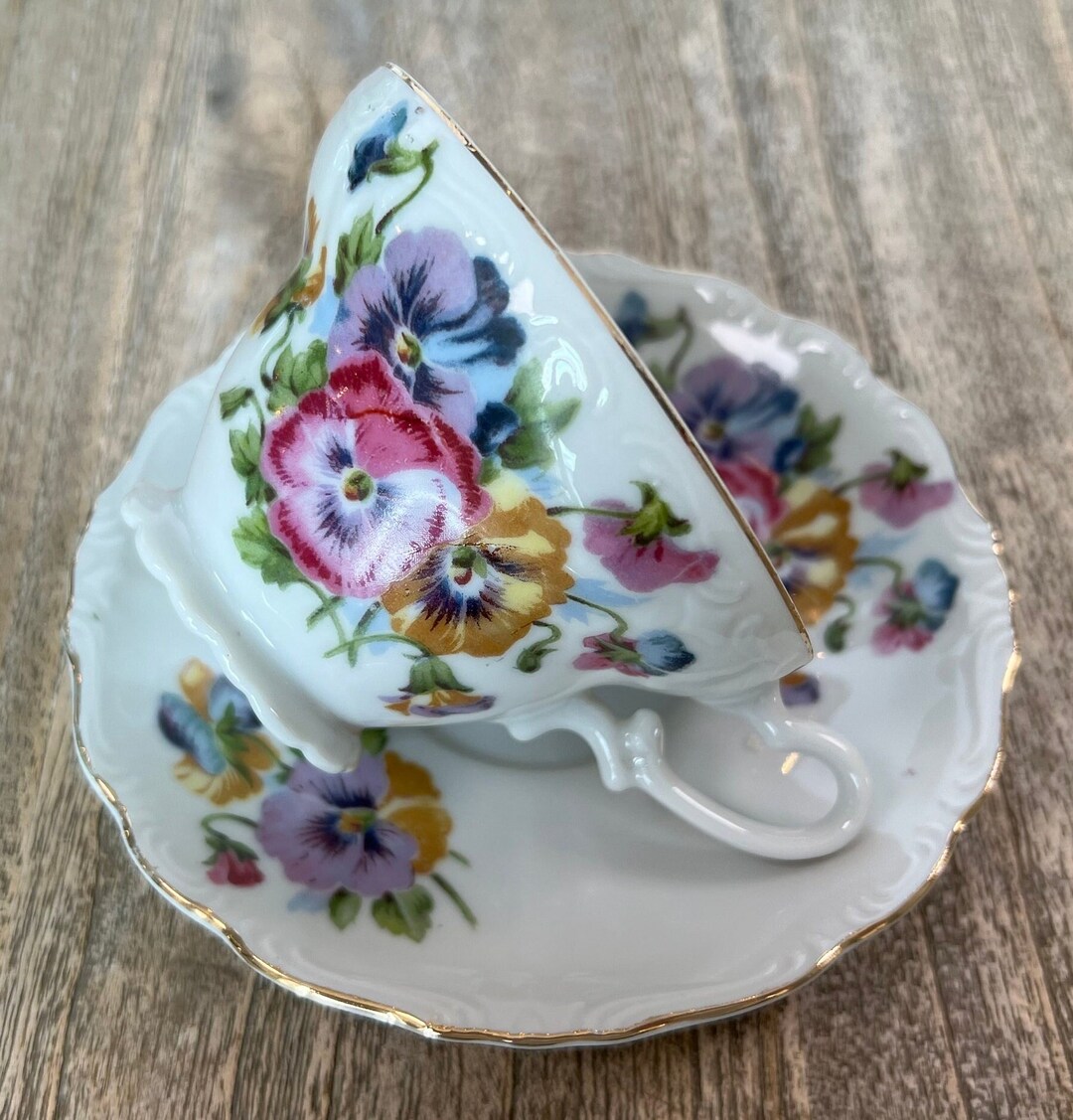 Vintage Pansy Teacup and Saucer - Etsy
