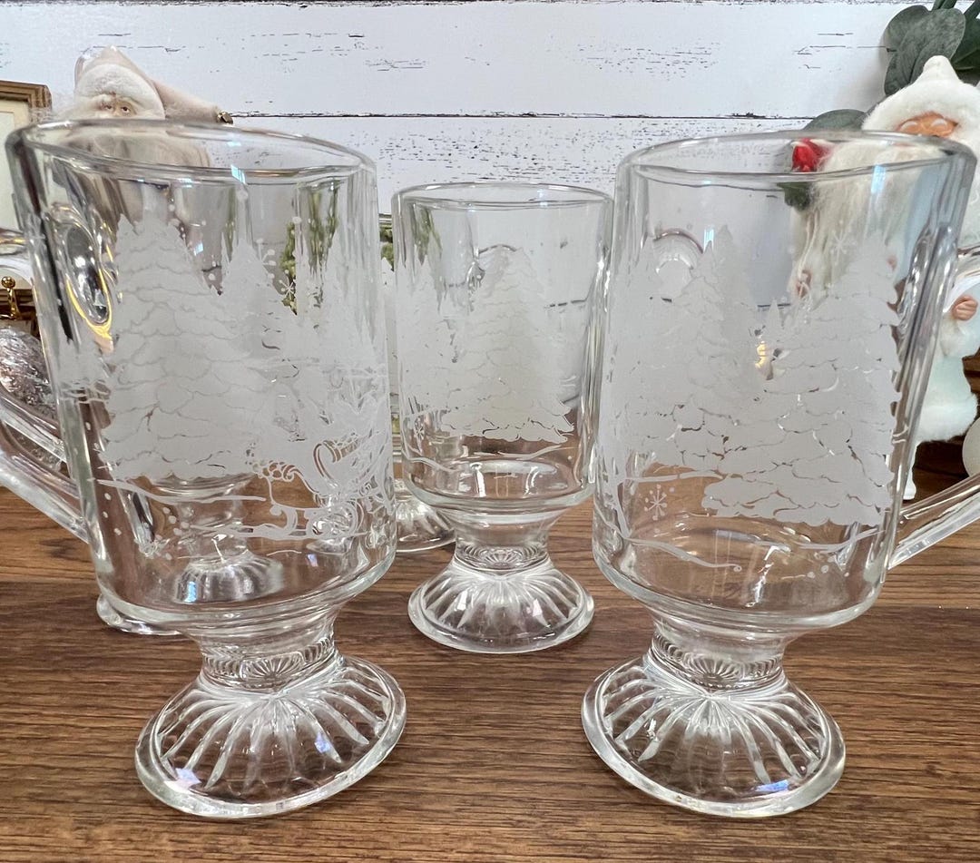 Vintage Avon Winter Scene Pedestal Glasses Set of 5, Holiday Cocoa or ...