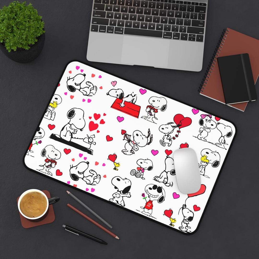 Snoopy Valentine's Day Desk Mat, 12x18/ 12x22/ 16x32 Peanuts Decor ...