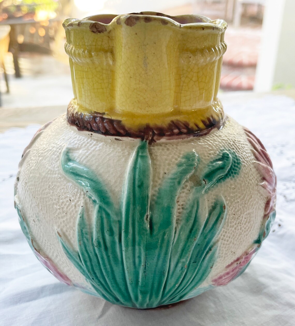 19th Century Antique Samuel Lear Majolica Pond Lily and Rope Pattern ...