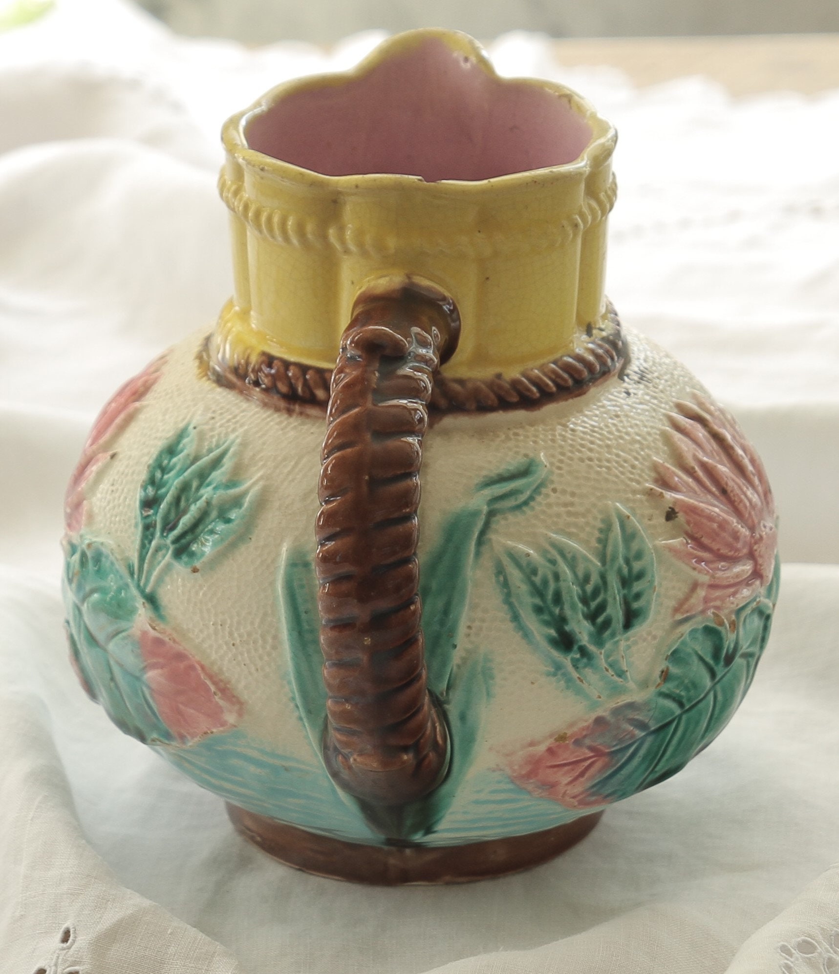 19th Century Antique Samuel Lear Majolica Pond Lily and Rope Pattern ...