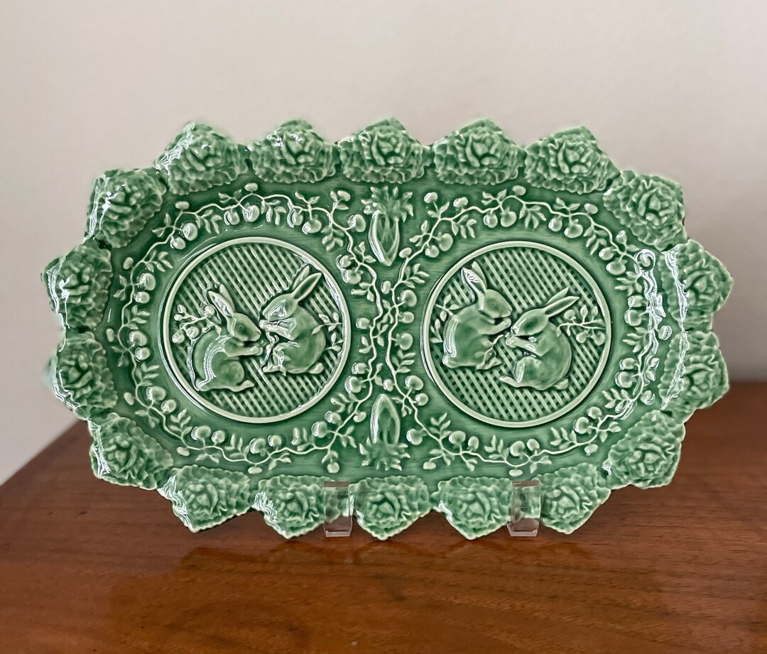 Vintage Bordallo Pinheiro Rabbit Green Large Sandwich Tray/serving ...