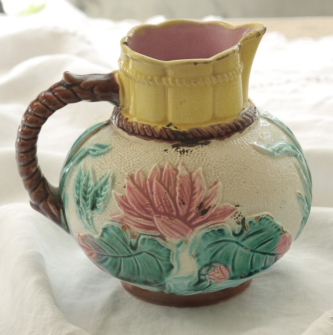 19th Century Antique Samuel Lear Majolica Pond Lily and Rope Pattern ...