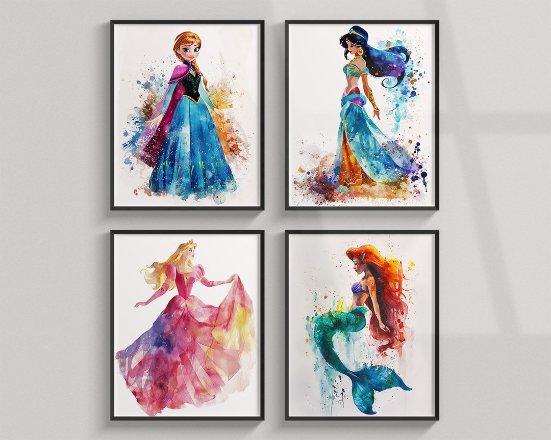 Princess Prints, Set of 4 Watercolor Posters Printable, Fairy Tale ...