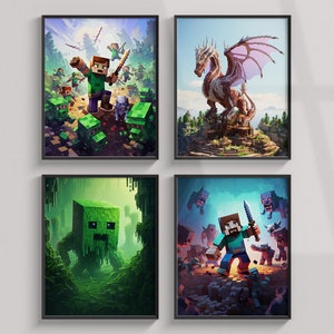 Minecraft Prints, Game Poster Set Wall Art, Nursery Decor, Creeper ...
