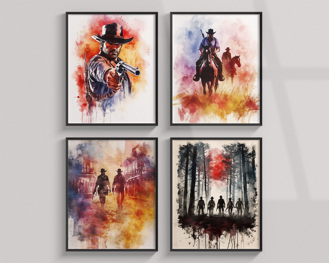 Read Dead Redemption Watercolor Prints, Set of 4 Western Cowboy Poster ...