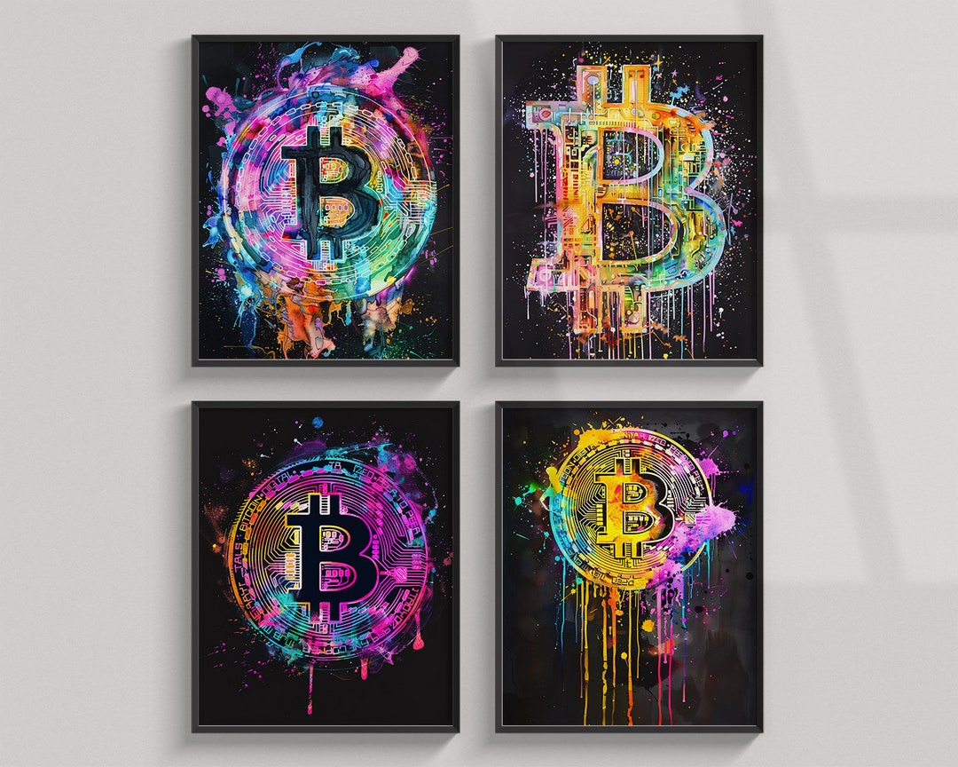 Bitcoin Posters Printable, Set of 4 Neon Watercolor Crypto Prints, BTC ...