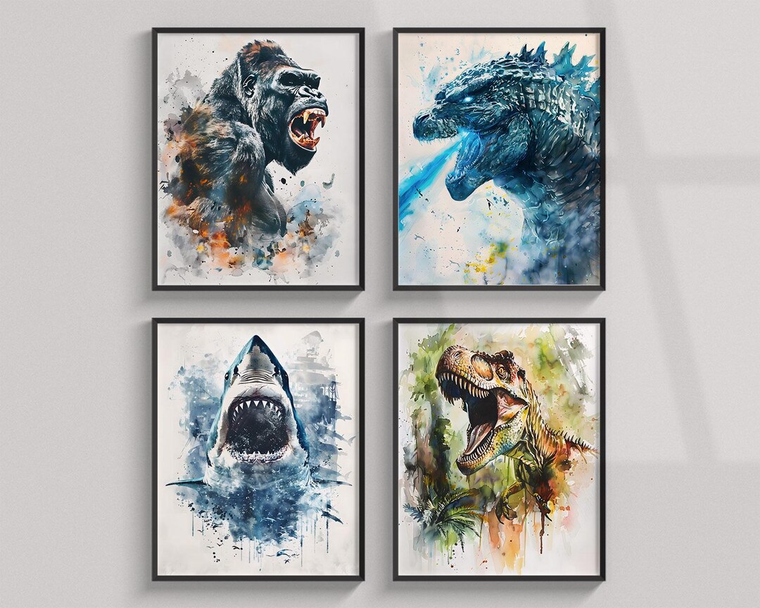 King Kong Vs Godzilla, Jaws, Jurassic Park Rex, Bigs Monsters, Set of 4 ...