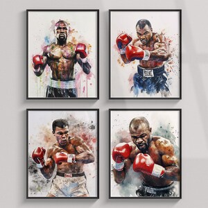 Set of 4 Watercolor Boxing Posters Printable, Muhammad Ali, Mike Tyson ...