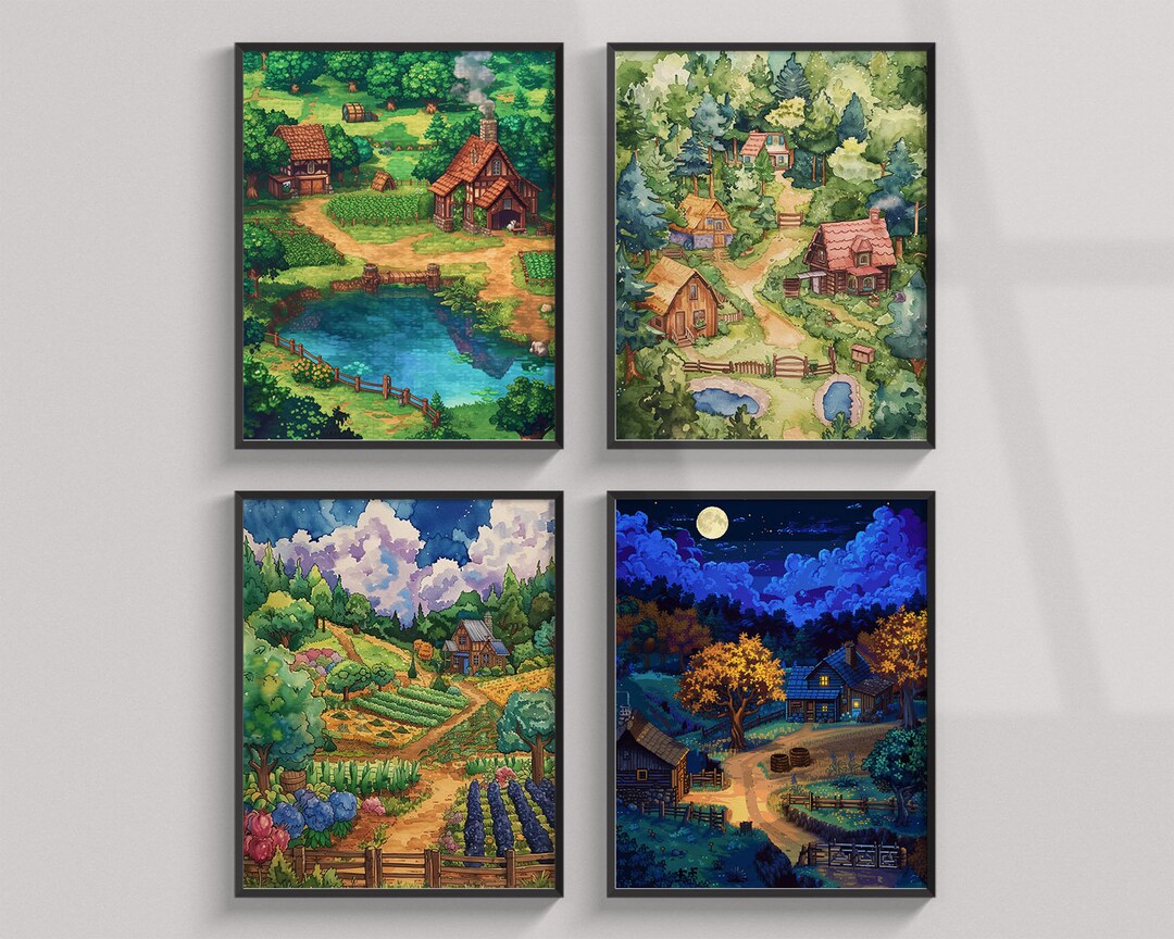 Stardew Valley Prints, Set of 4 Watercolor Video Game Posters Printable ...