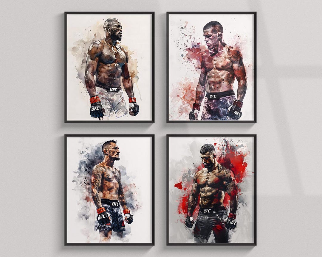 Set of 4 UFC Watercolor Posters Printable, Jon Jones, Max Holloway ...