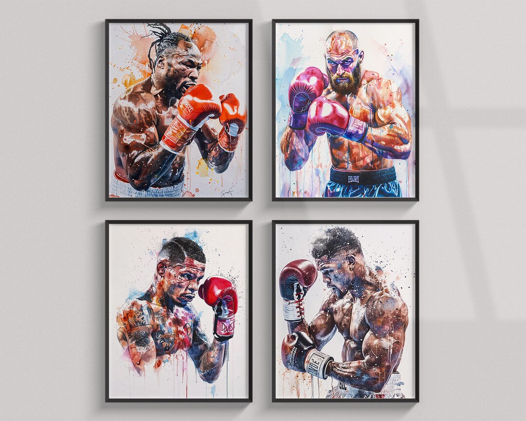 Set of 4 Watercolor Boxing Posters Printable, Tyson Fury, Lennox Lewis ...