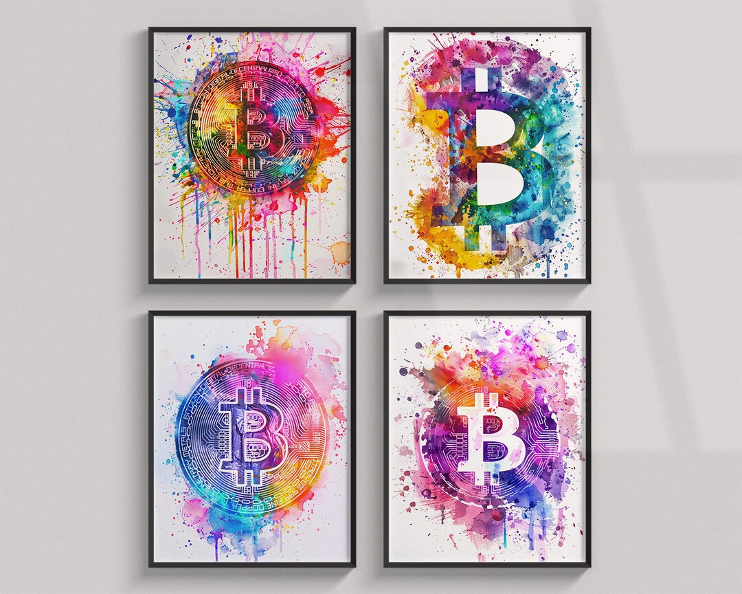 Bitcoin Posters Printable, Set of 4 Watercolor Crypto Prints, BTC ...
