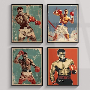 Set of 4 Boxing Retro Posters Printable, Muhammad Ali Legend Boxer ...