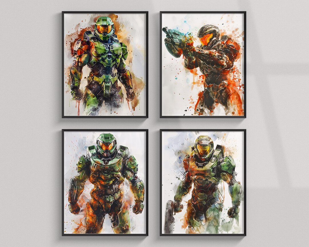 Doom Slayer Prints, Set of 4 Doomguy Armor Watercolor Posters, Video ...