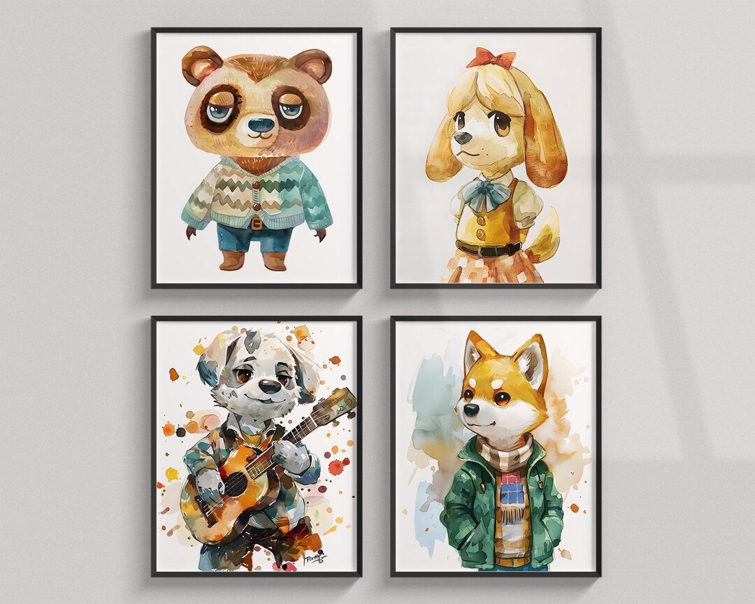 Animal Crossing New Horizons Poster, Set of 4 Watercolor Video Game ...