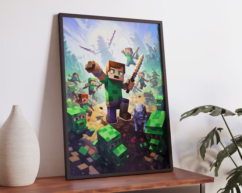 Minecraft Prints, Game Poster Set Wall Art, Nursery Decor, Creeper ...