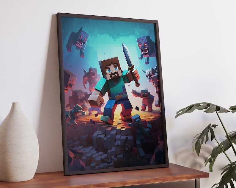 Minecraft Prints, Game Poster Set Wall Art, Nursery Decor, Creeper ...