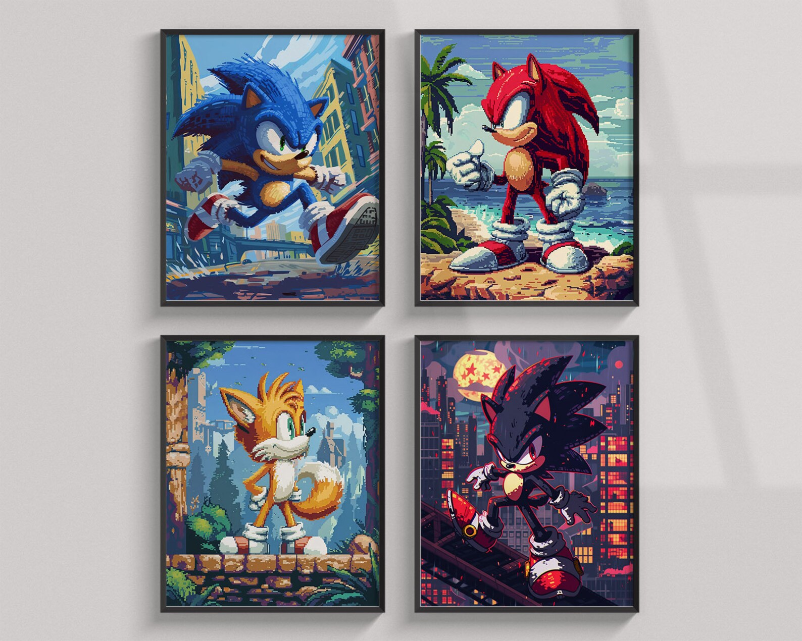 Set of 4 Sonic Hedgehog Prints, Pixel Art Posters, Game Poster ...