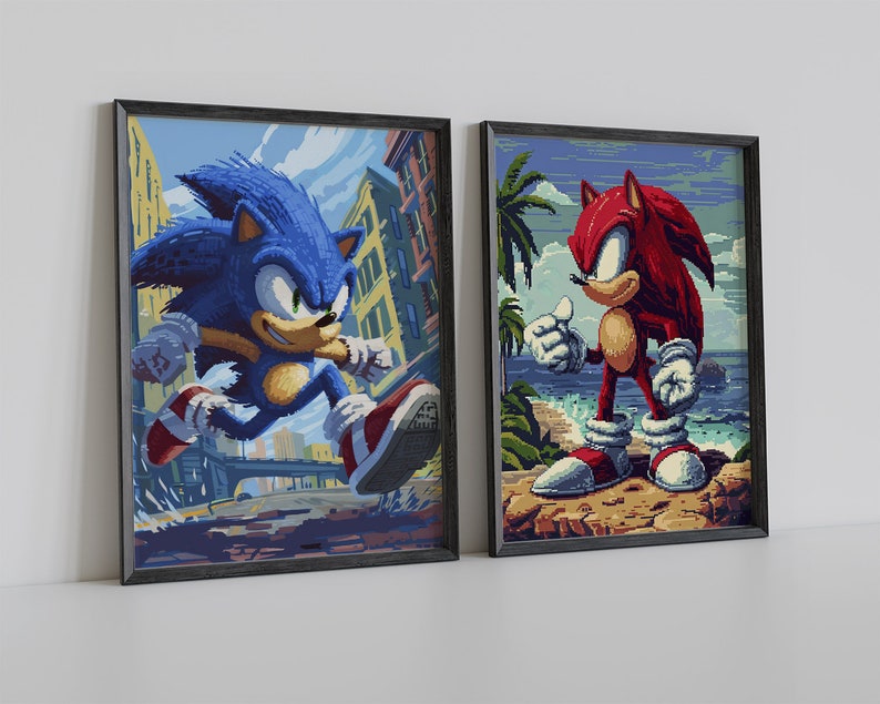 Set of 4 Sonic Hedgehog Prints, Pixel Art Posters, Game Poster ...