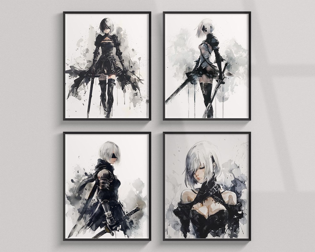 Nier Automata Posters, Set of 4 Watercolor Yorha Prints, Digital Poster ...