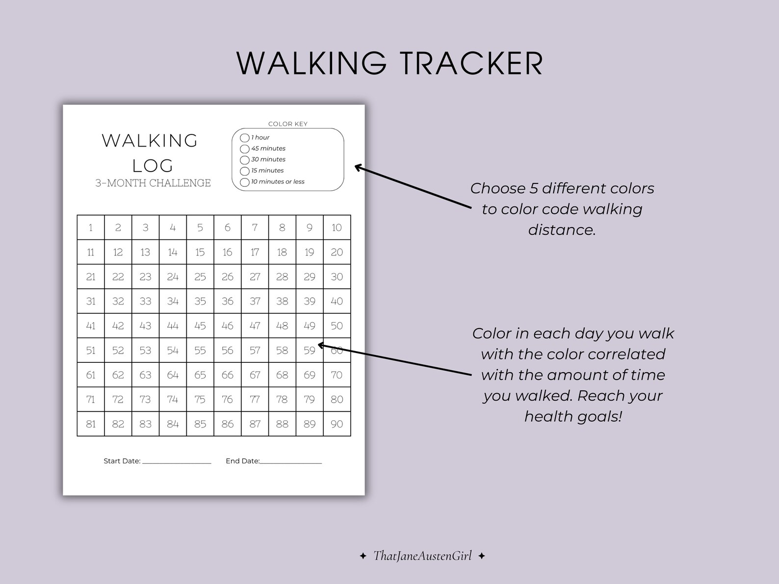 Beginner Walking Tracker 8.5 X 11 in Printable Color-coded Walking ...