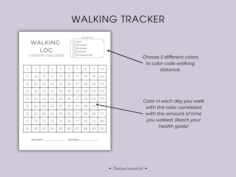 Beginner Walking Tracker 8.5 X 11 in Printable Color-coded Walking ...