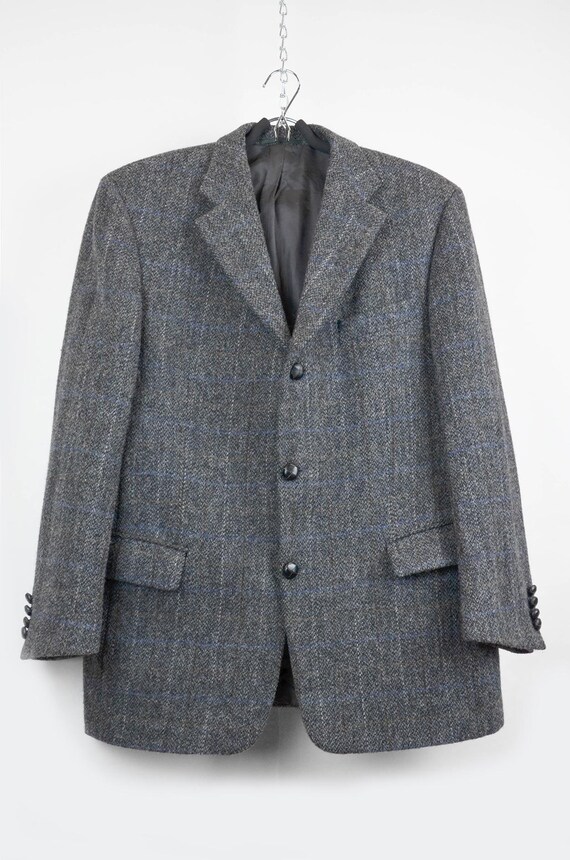 HARRIS TWEED Vintage Tweed Grey Plaid Blazer Sport Co… - Gem