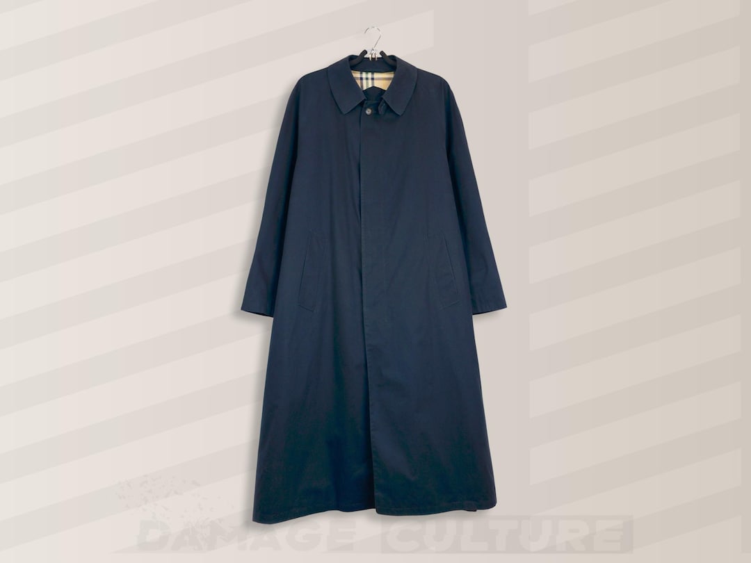 Bugatti Navy Balmacaan Overcoat – 100% Cotton – Checked Lining – Long ...