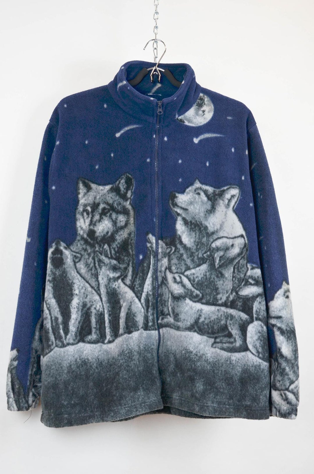 Vintage Fleece Wolf Print Animals Jacket Sweater / Zip up / Heavy ...