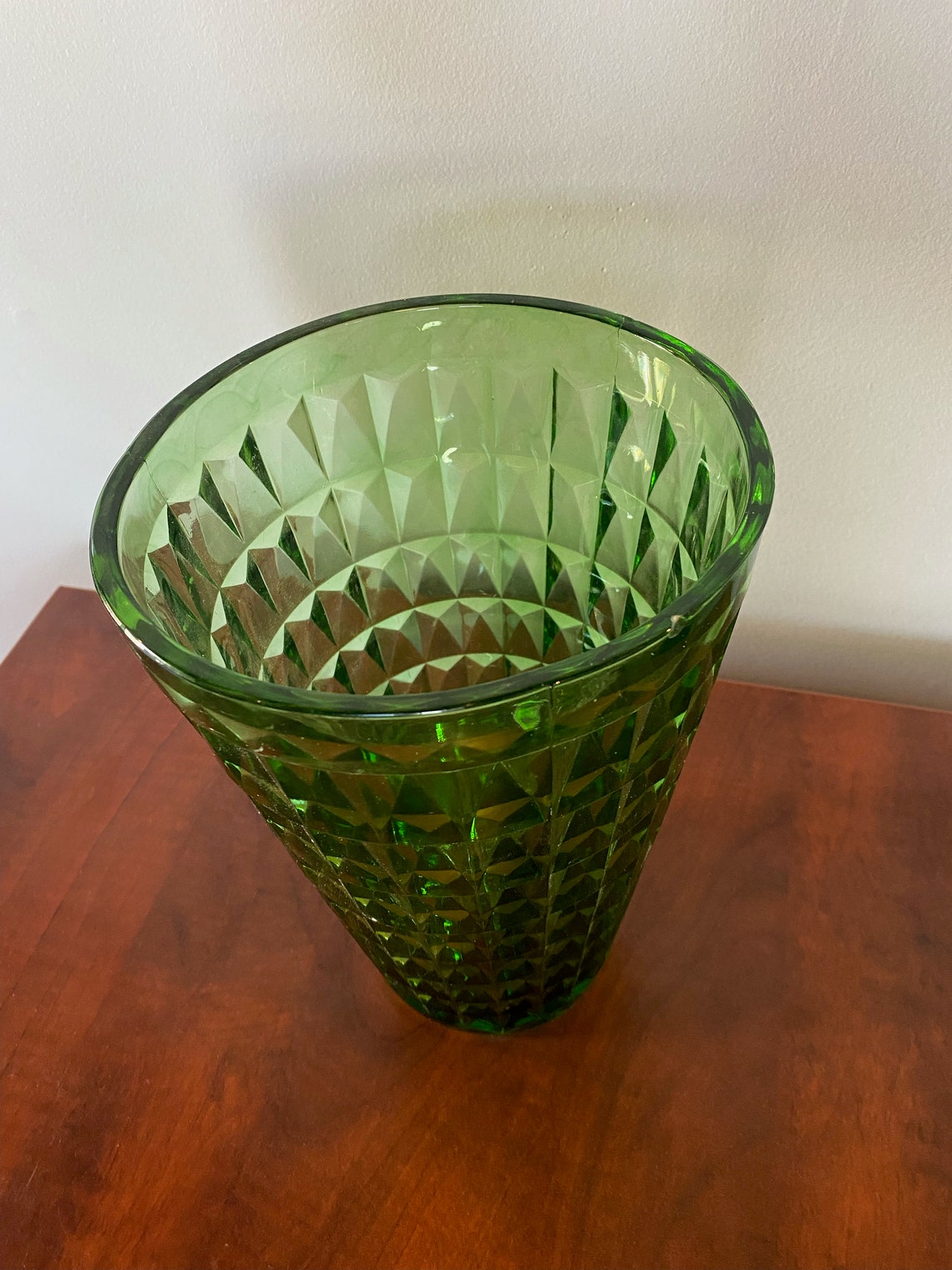 Vintage Large Green Glass Vase - Etsy