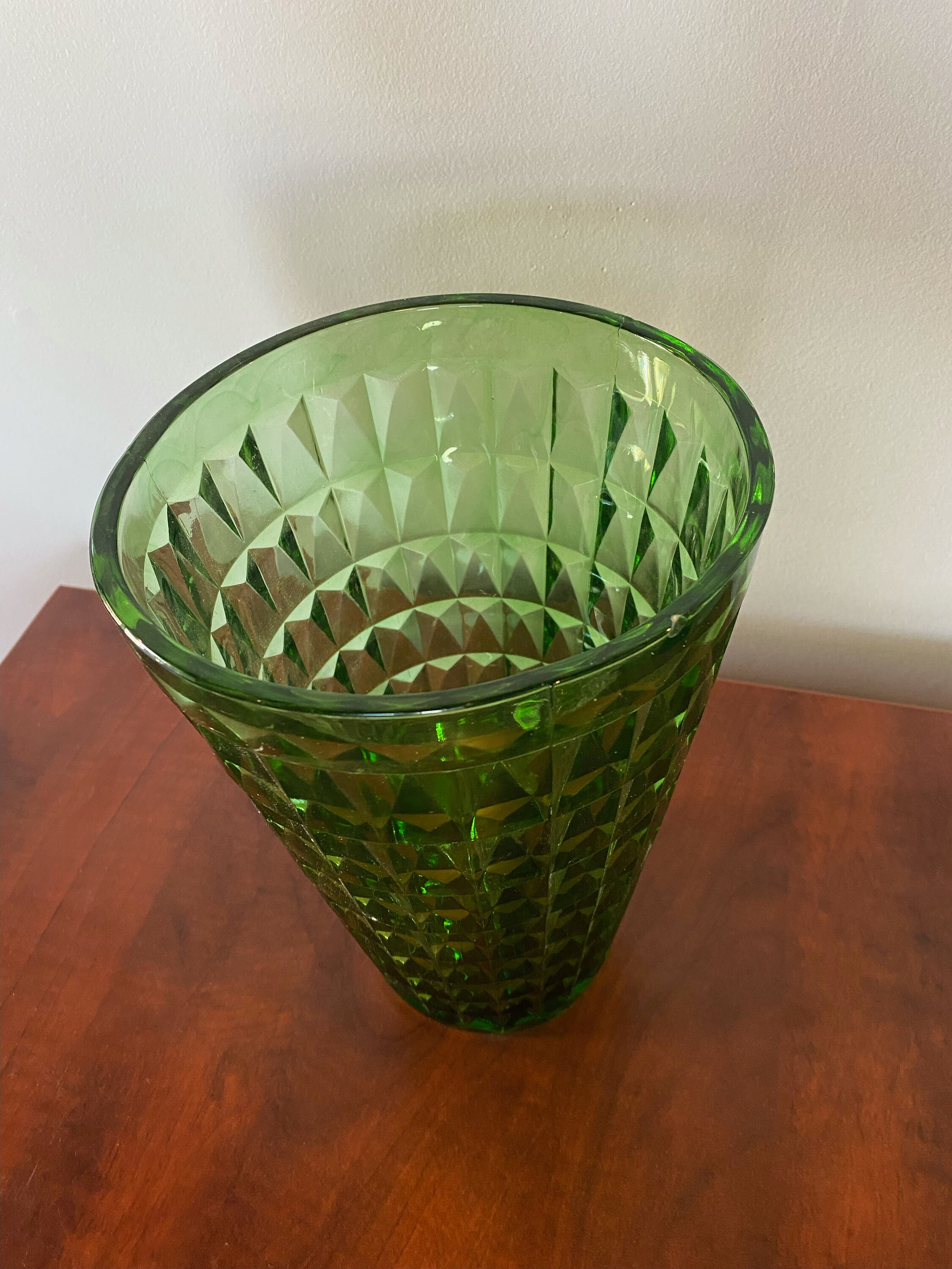 Vintage Large Green Glass Vase Etsy