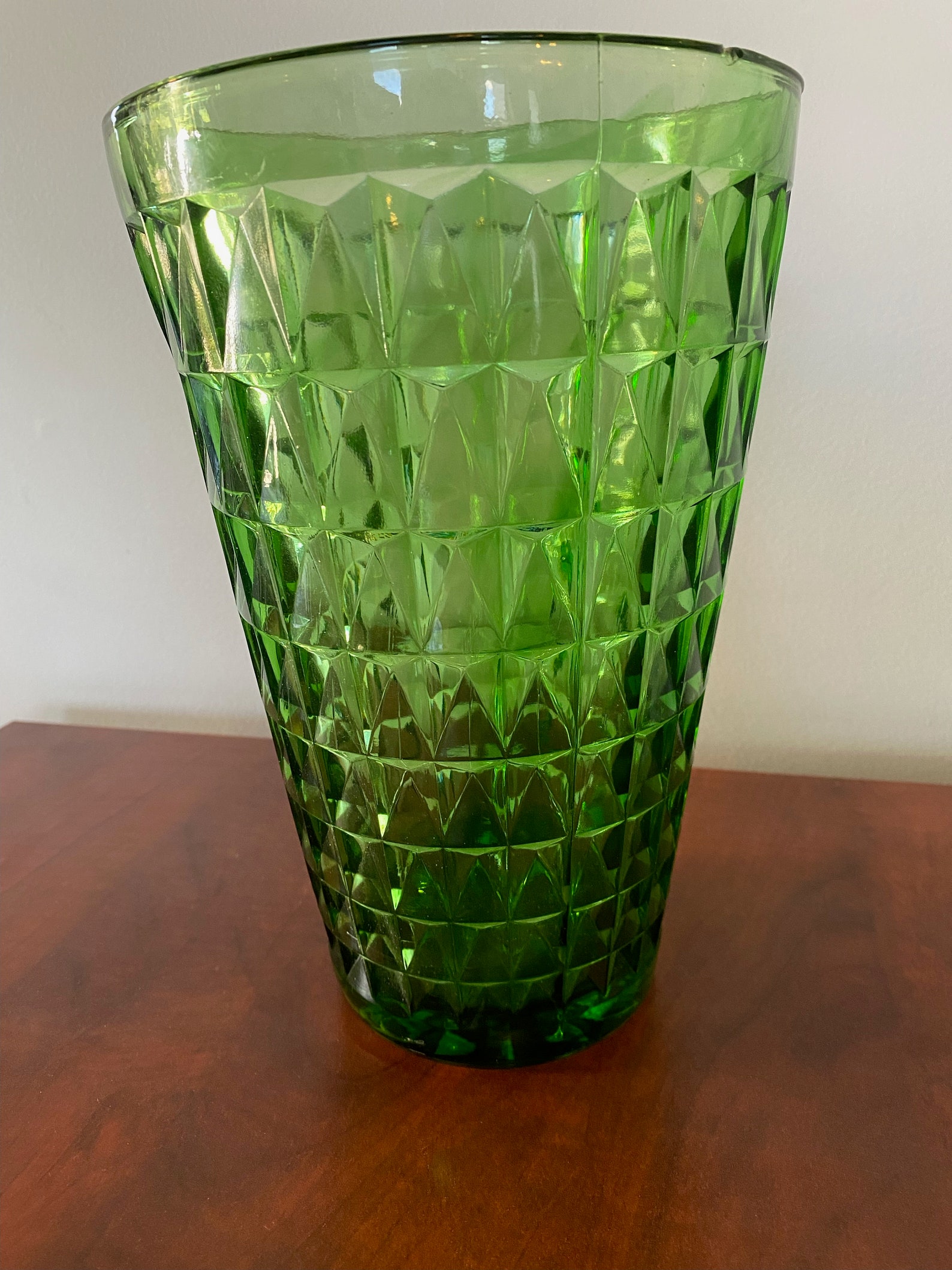 Vintage Large Green Glass Vase - Etsy