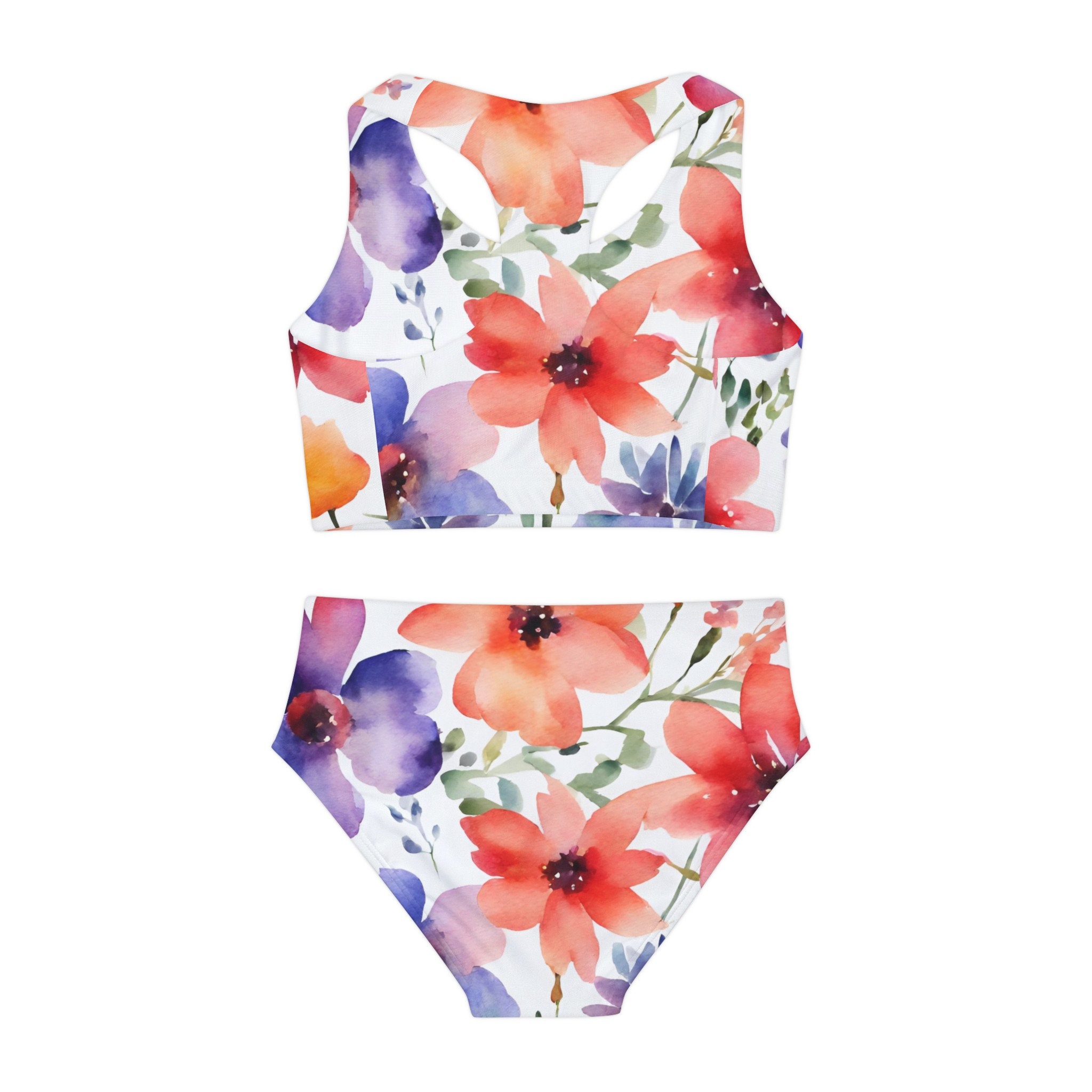 Girls Two Piece, Girls Bikini, Kids Swim Suit, Watercolor Flowers ...