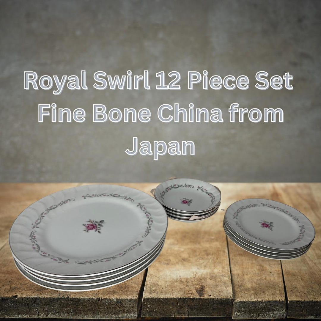 12 Piece Royal Swirl China Set, Fine China, Bread, Salad, Dinner Plates ...