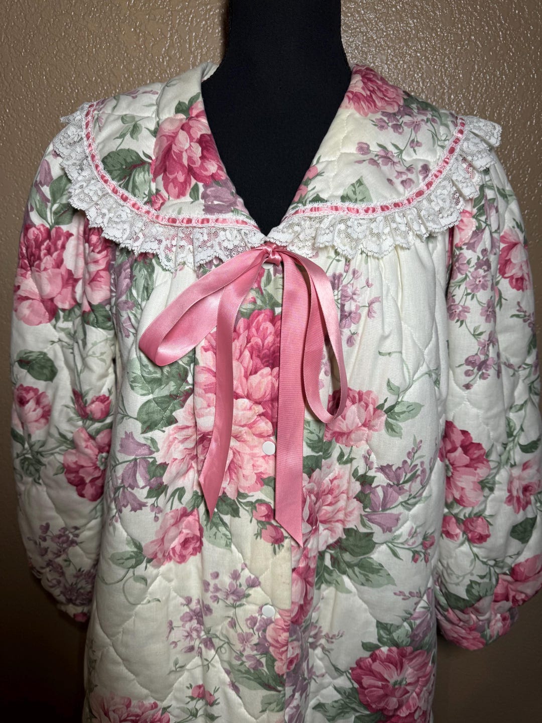 Vintage Straight From 90s Floral Quilted Housecoat Robe Grandma, Golden ...